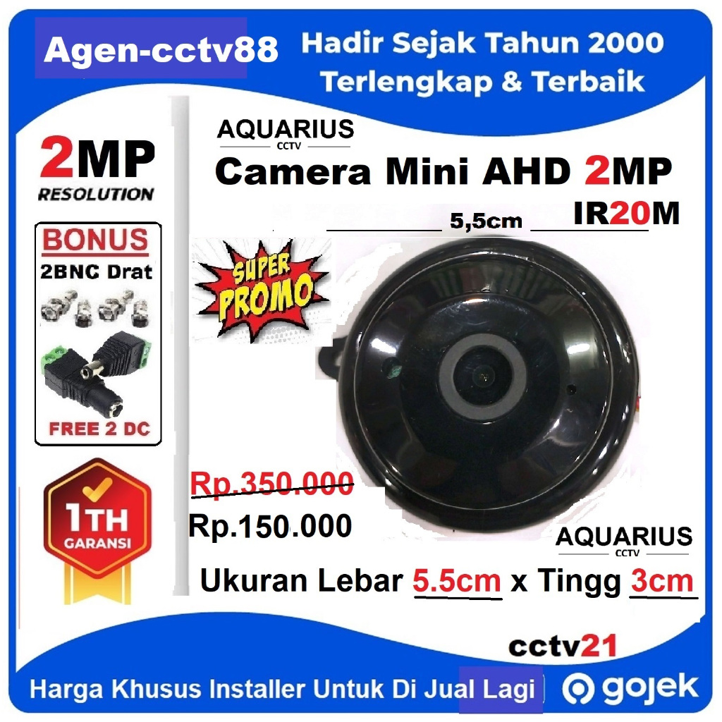 Jual cctv / Camera Mini AHD 2MP Lebar 5.5cm Tinggi 3.5cm+ Infrared 20M ...