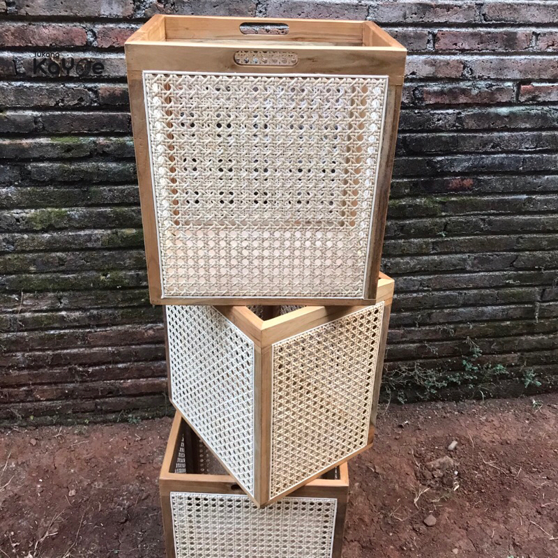 Jual Box Storage Kayu Jati Anyaman Rotan Aesthetic | Shopee Indonesia