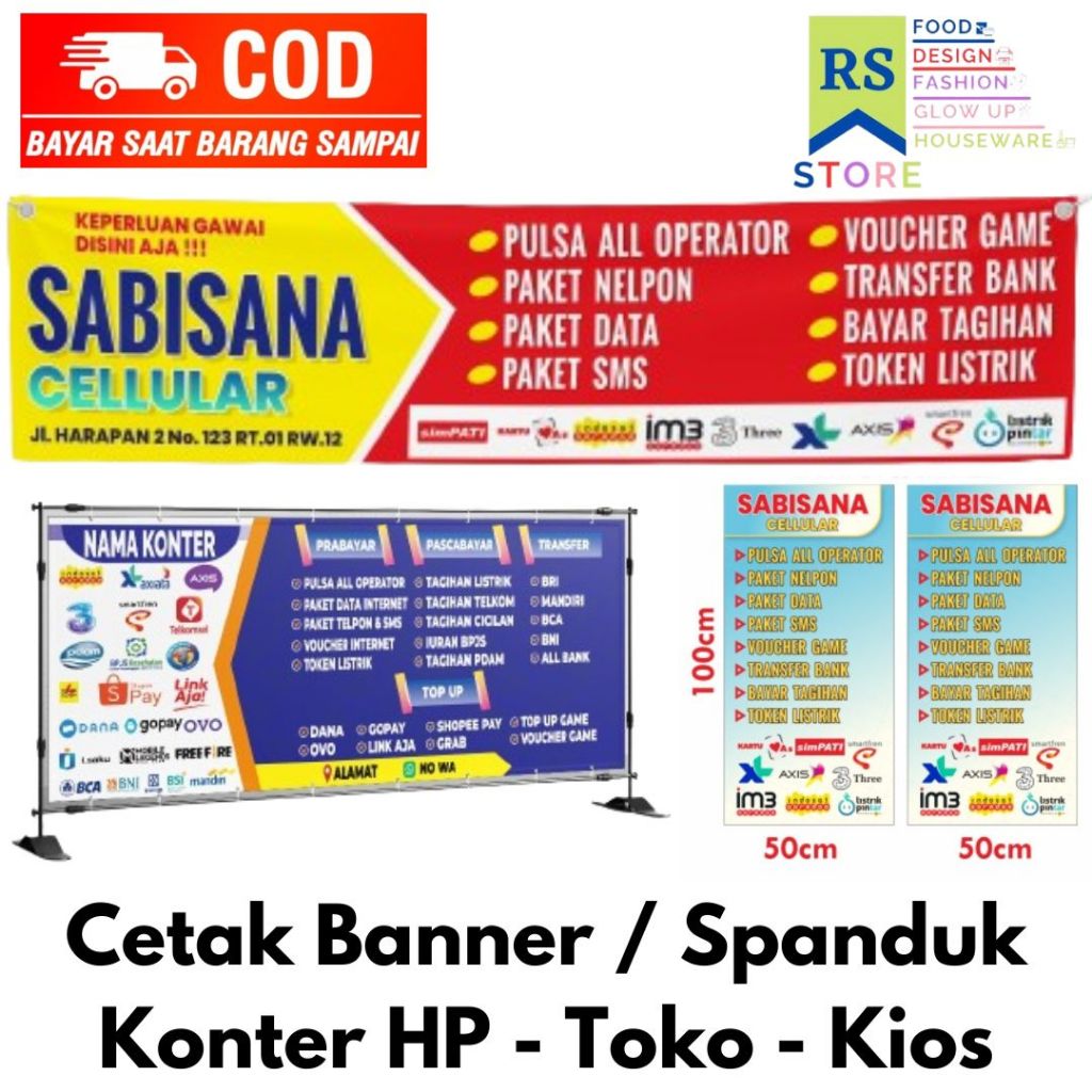 Jual spanduk banner pulsa termurah / spanduk konter counter hp token listrik / banner cellular ...