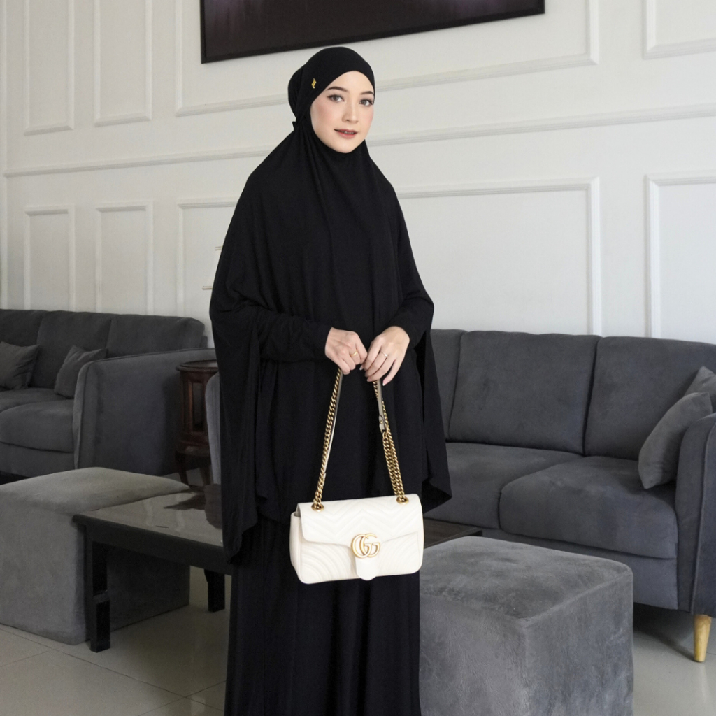 Jual Aisha Set Khimar & Abaya Black and white | Shopee Indonesia