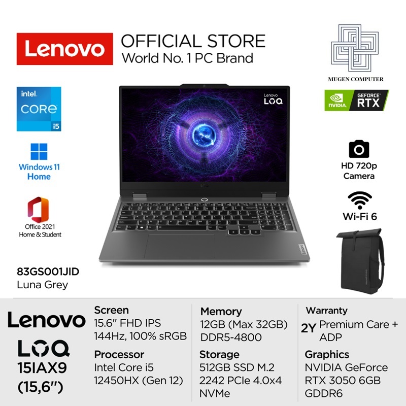 Jual Lenovo LOQ 15IAX9 1JID core i5-12450HX ram 12GB ssd 512GB RTX 3050 ...