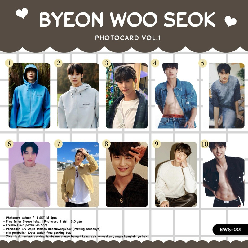Jual PHOTOCARD BYEON WOO SEOK UNOFFCIAL / laminasi glossy gambar 2 sisi ...