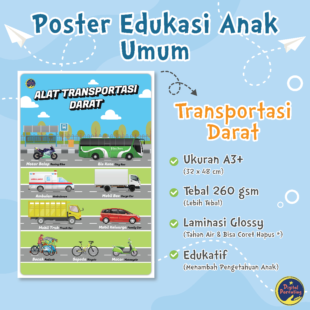 Jual Poster Transportasi Darat untuk Belajar Anak - Poster Edukasi by ...