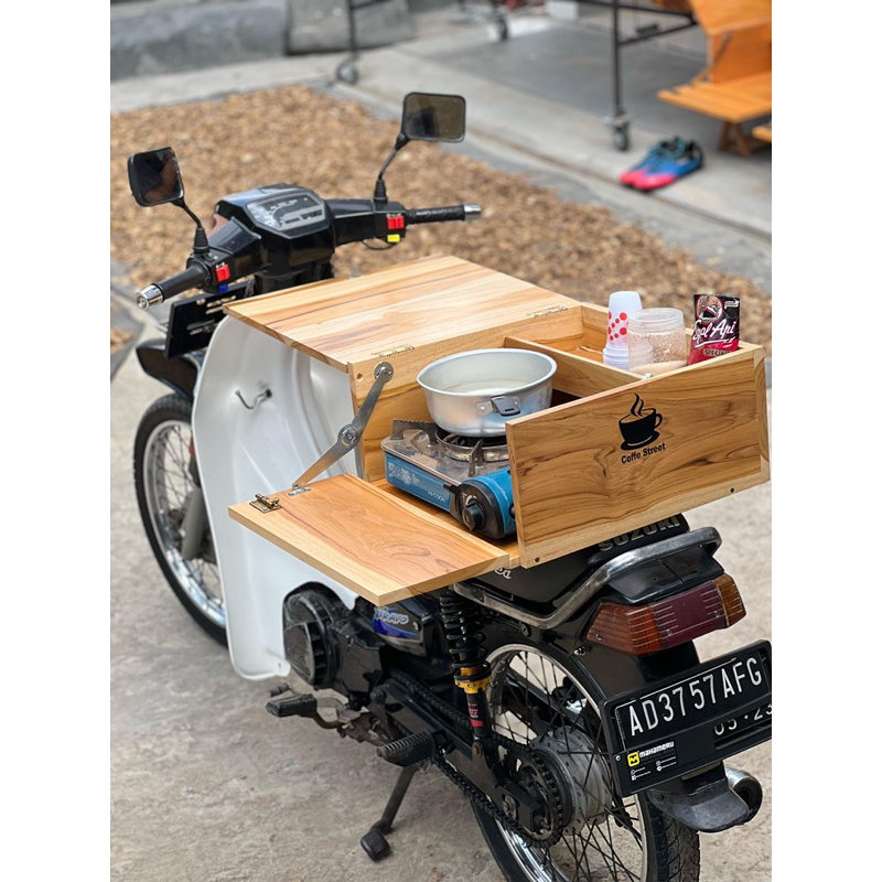 Jual boxs kopi motor keliling kayu jati asli bonus nampan | Shopee ...