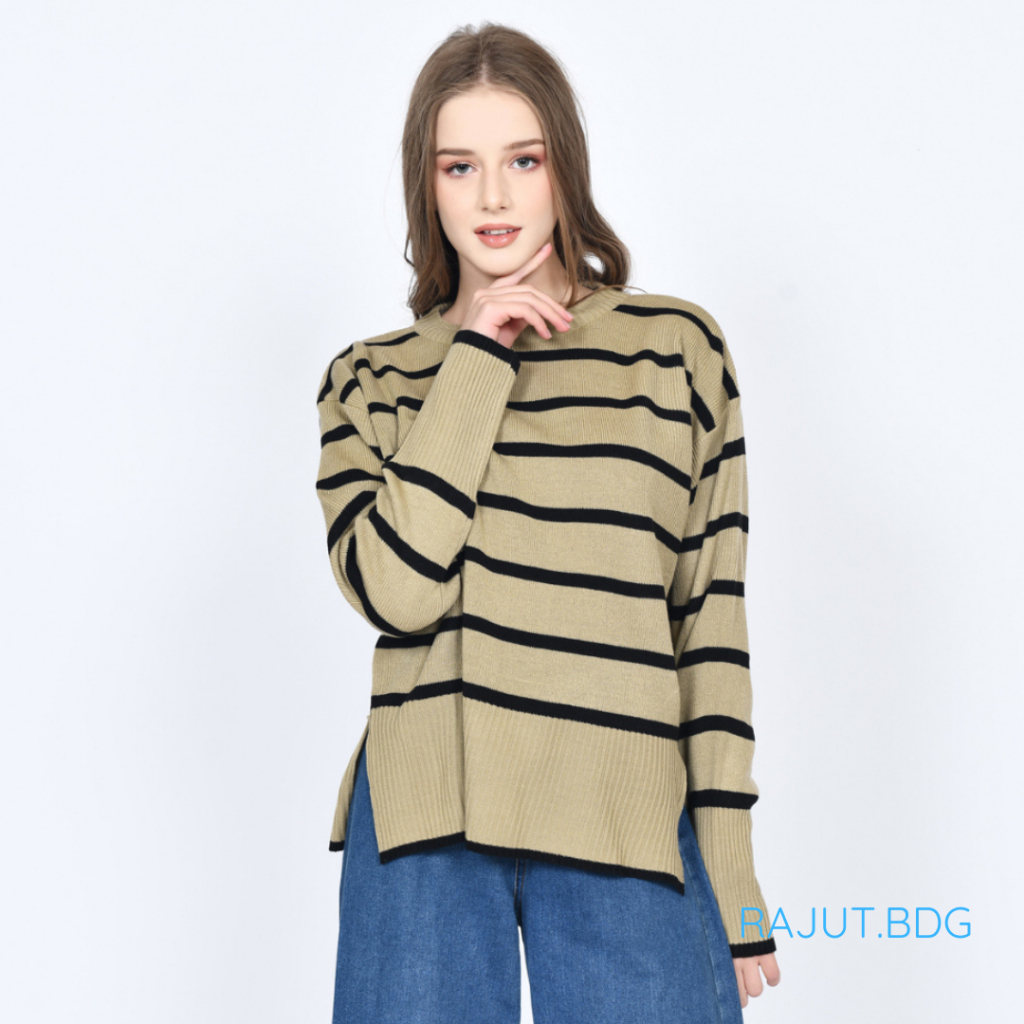 Jual RAJUT.BDG Sweater Rajut Oversize - Baju Atasan Wanita Motif Haru Stripe | Shopee Indonesia