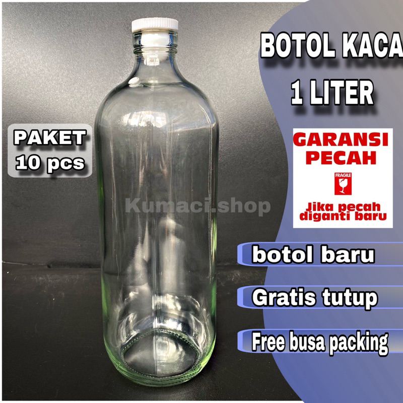 Jual Botol Bensin Kaca 1 Liter ( paket 10 pcs ) Dengan Tutup | Shopee ...