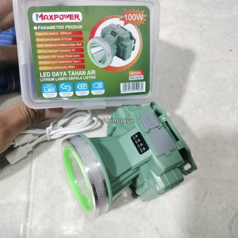 Jual Senter kepala 100 Watt maxpower waterproof baterai 2000 mAh ...