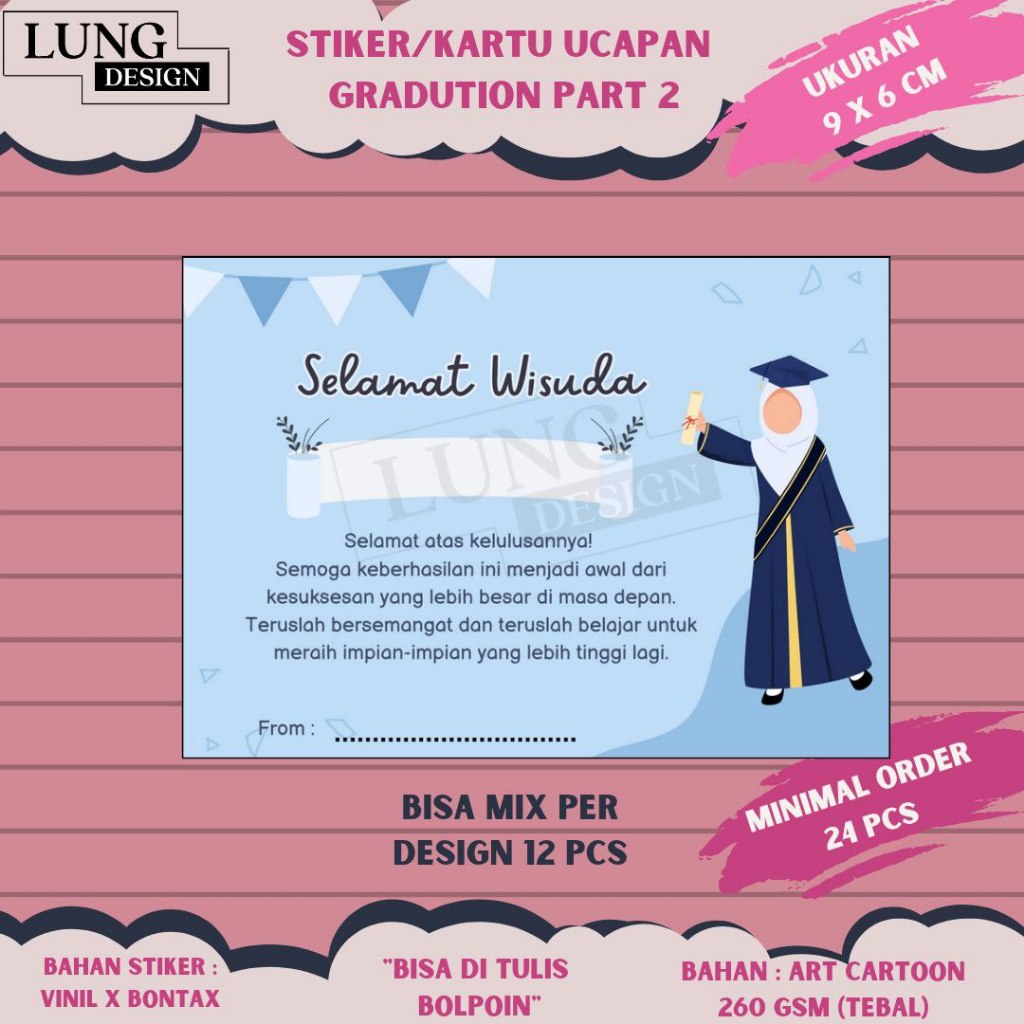 Jual (Harga 1 pack isi 24 PCS ) GRADUATION CARD / KARTU UCAPAN WISUDA ...