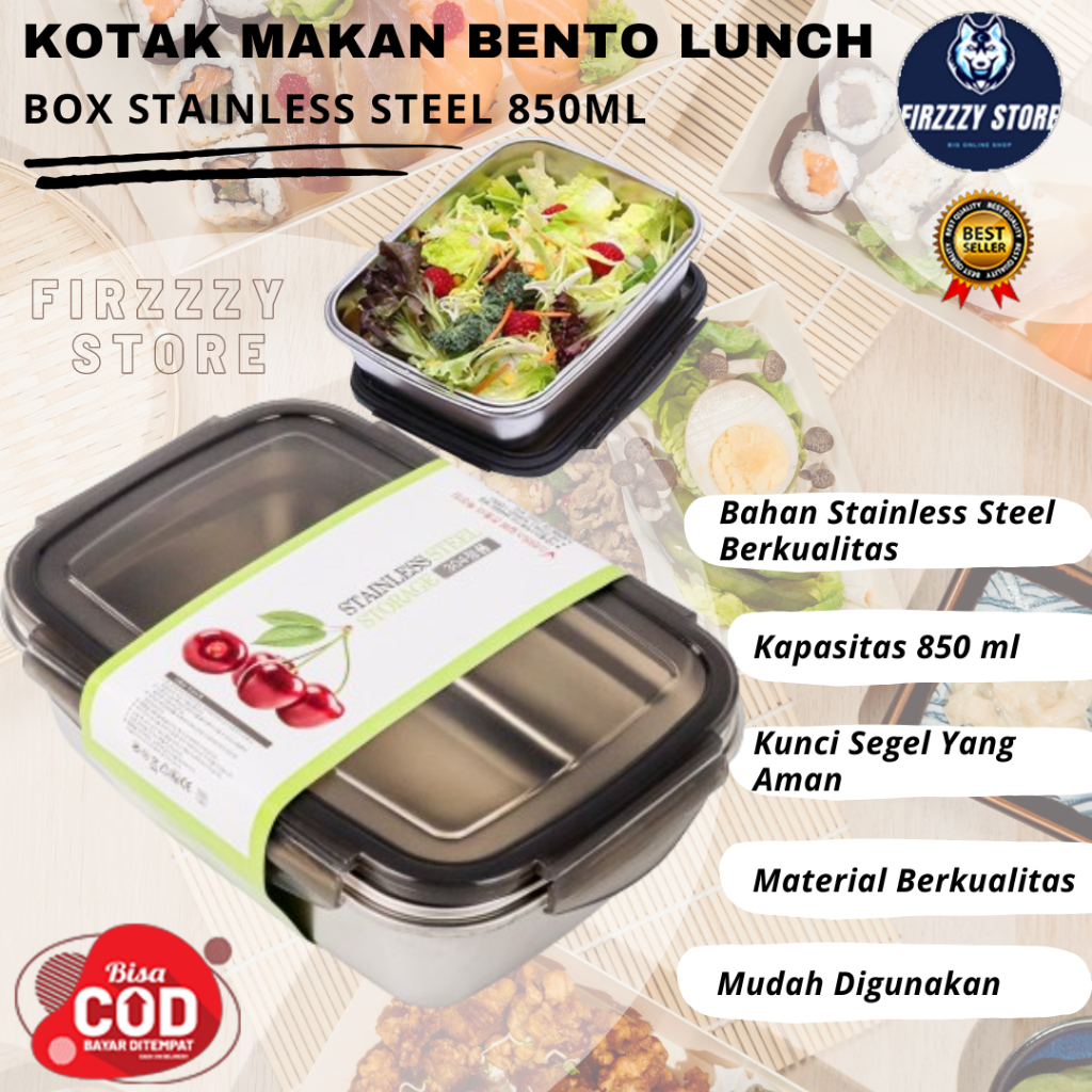 Jual Kotak Makan Bento Lunch Box Stainless Steel 850ml - Black | Shopee Indonesia