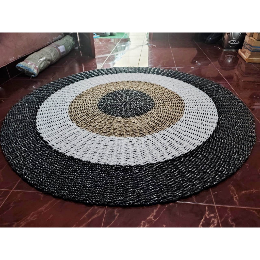 Jual Rug anyaman seagrass 120CM Hitam Murah Karpet anyaman bulat ...