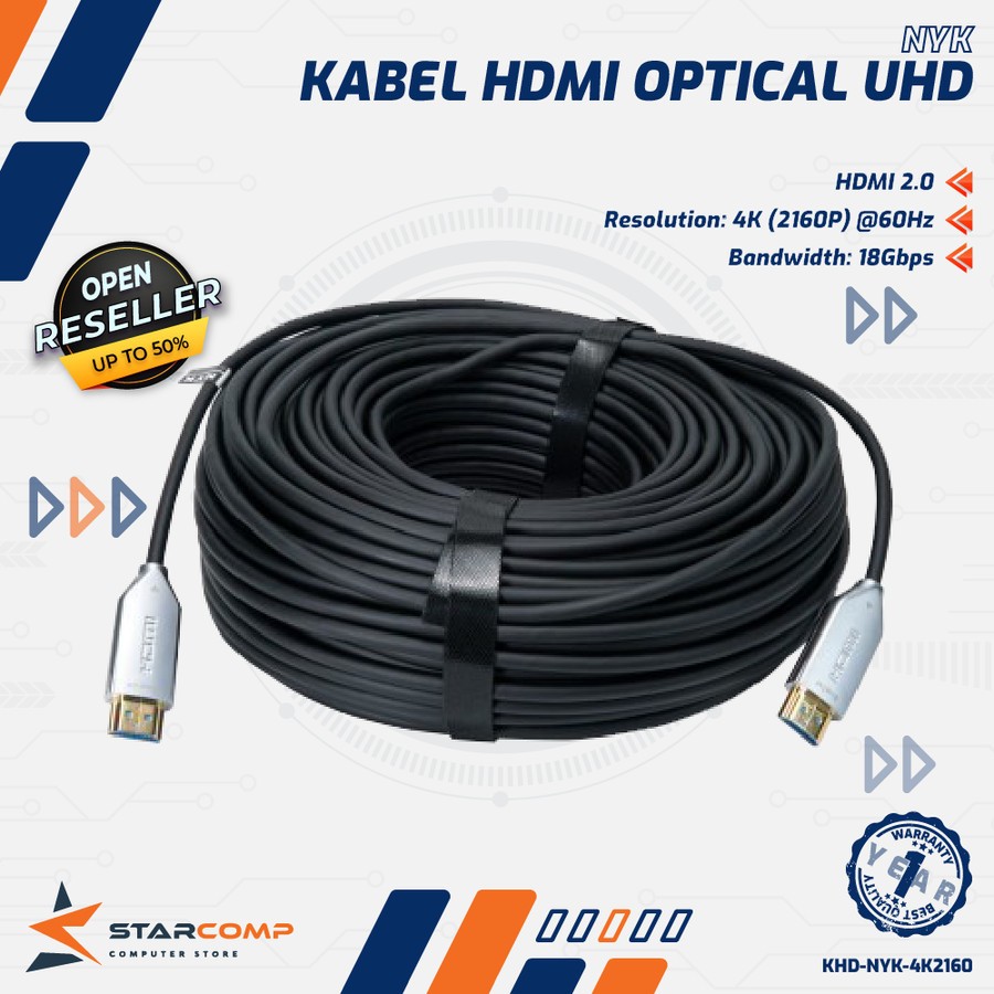 Jual NYK Cable Hdmi 2.0 Optical Active 4K UHD-Kabel HDTV Optic 20m 30m ...