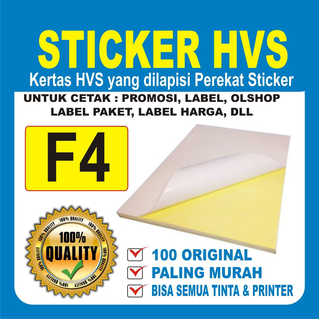 Jual Sticker HVS F4 isi 50 & 20 lembar / Kertas Stiker Inkjet Doff ...