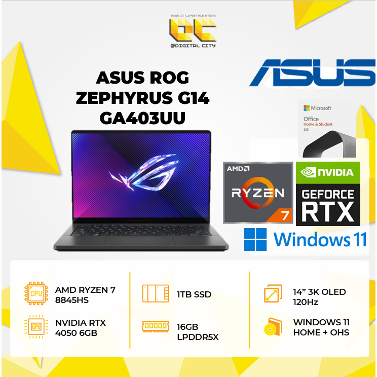 Jual ASUS ROG ZEPHRUS G14 GA403UU RYZEN 7 8845HS RTX4050 6GB 16GB 1TB ...