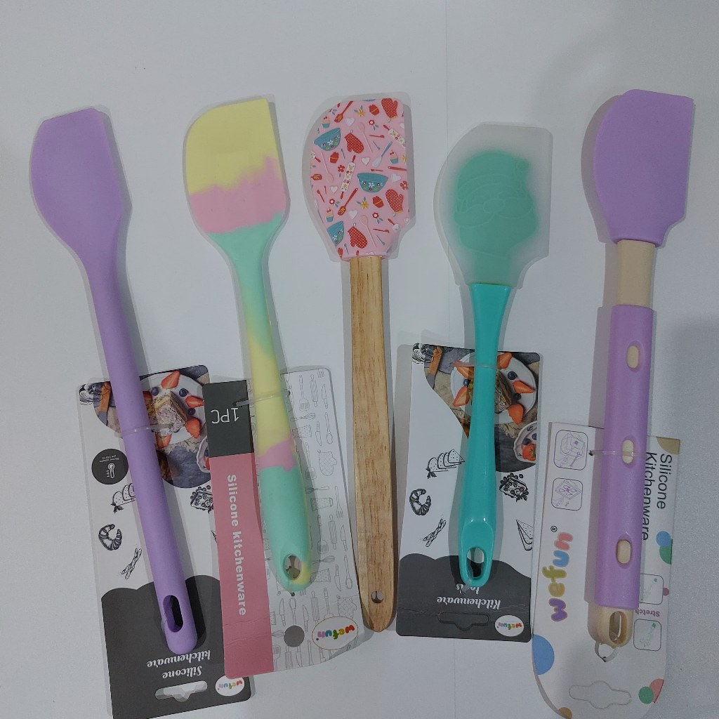 Jual Spatula/ Sutil Silicone Besar Gagang Kayu/ Spatula Rainbow Pastel ...