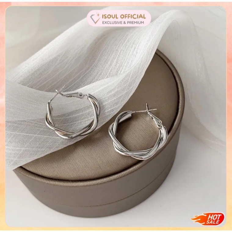 Jual COD iSoul Anting Titanium Twist Hoop Stud Bentuk Bulat Earrings ...