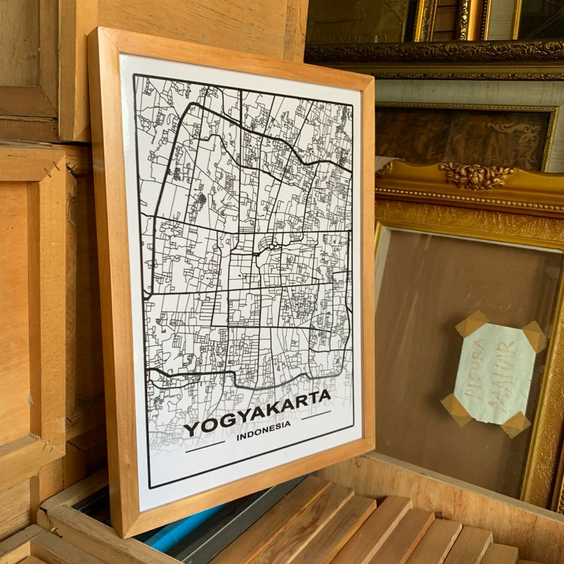 Jual Pigura poster hiasan dinding peta yogyakarta frame kayu ukuran ...