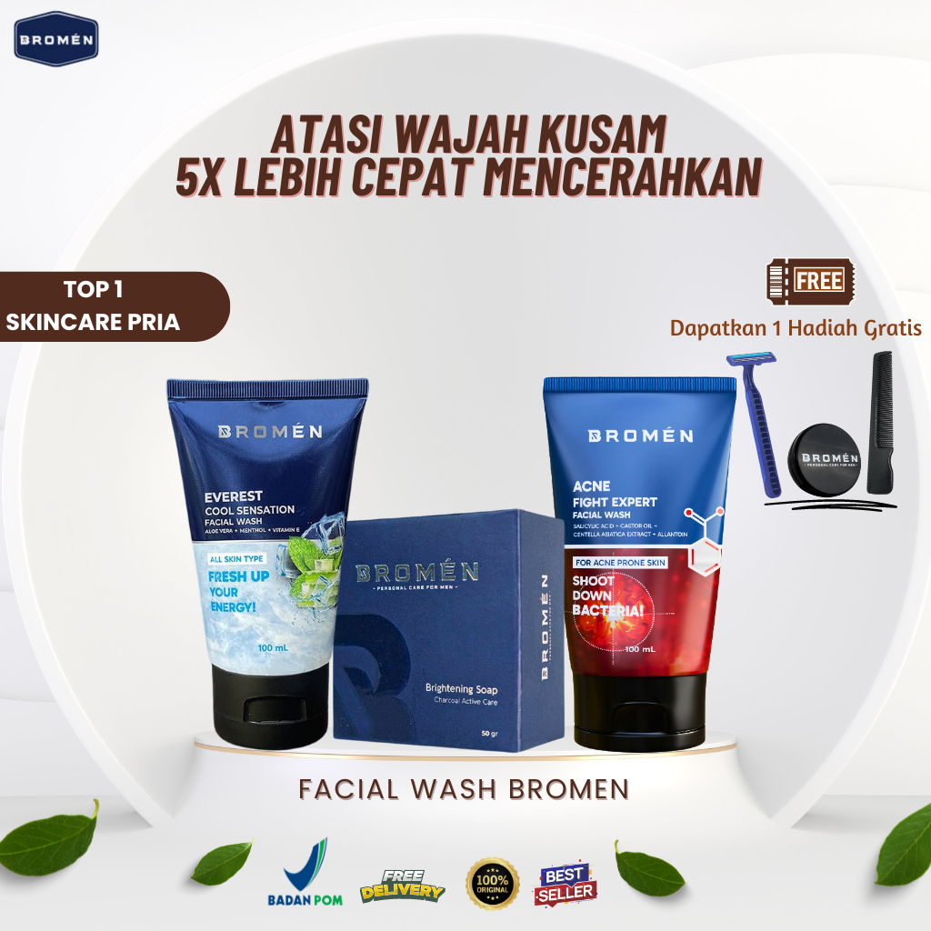 Jual BROMEN Varian Facial Wash Sabun Wajah Pria FREE GIFT - Perawatan ...