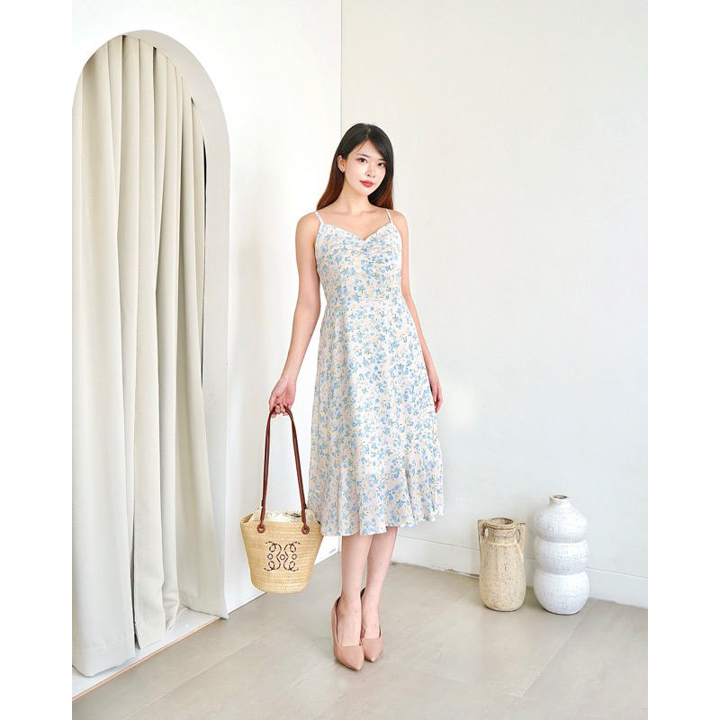 Jual Kevvi - Mika Maxi Dress in Floral Blue | Summer Dress Wanita Motif ...