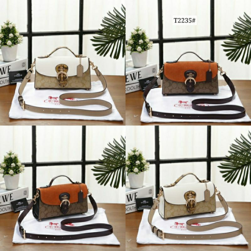 Jual Coa Kleo Top Handle In Blocked Signature Canvas Bag Kode T2235# | Shopee Indonesia