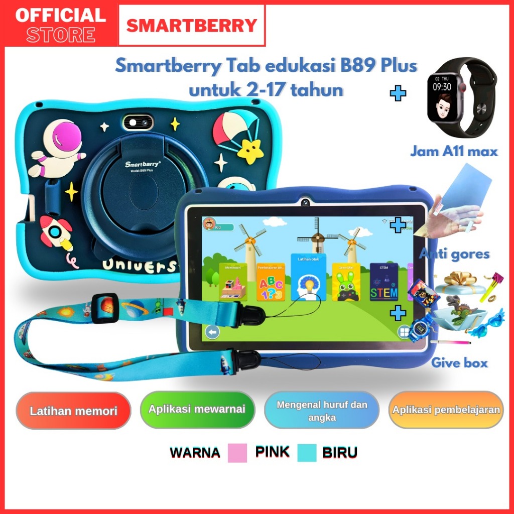 Jual {TABLET + SMARTWATCH} SMARTBERRY KIDS STUDY TAB B89 Plus tab 4 ...