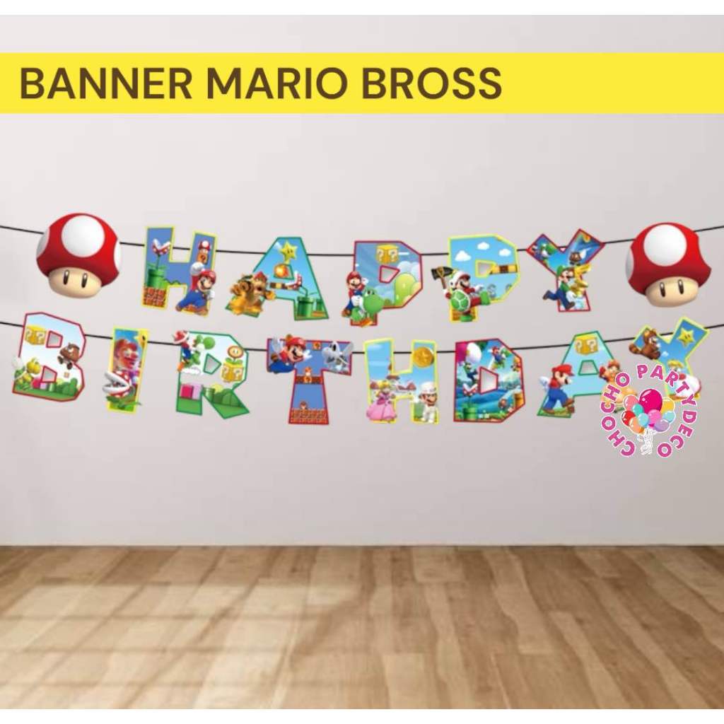 Jual Bunting Flag MARIO BROSS / Banner Ulang Tahun Super Mario Bross ...