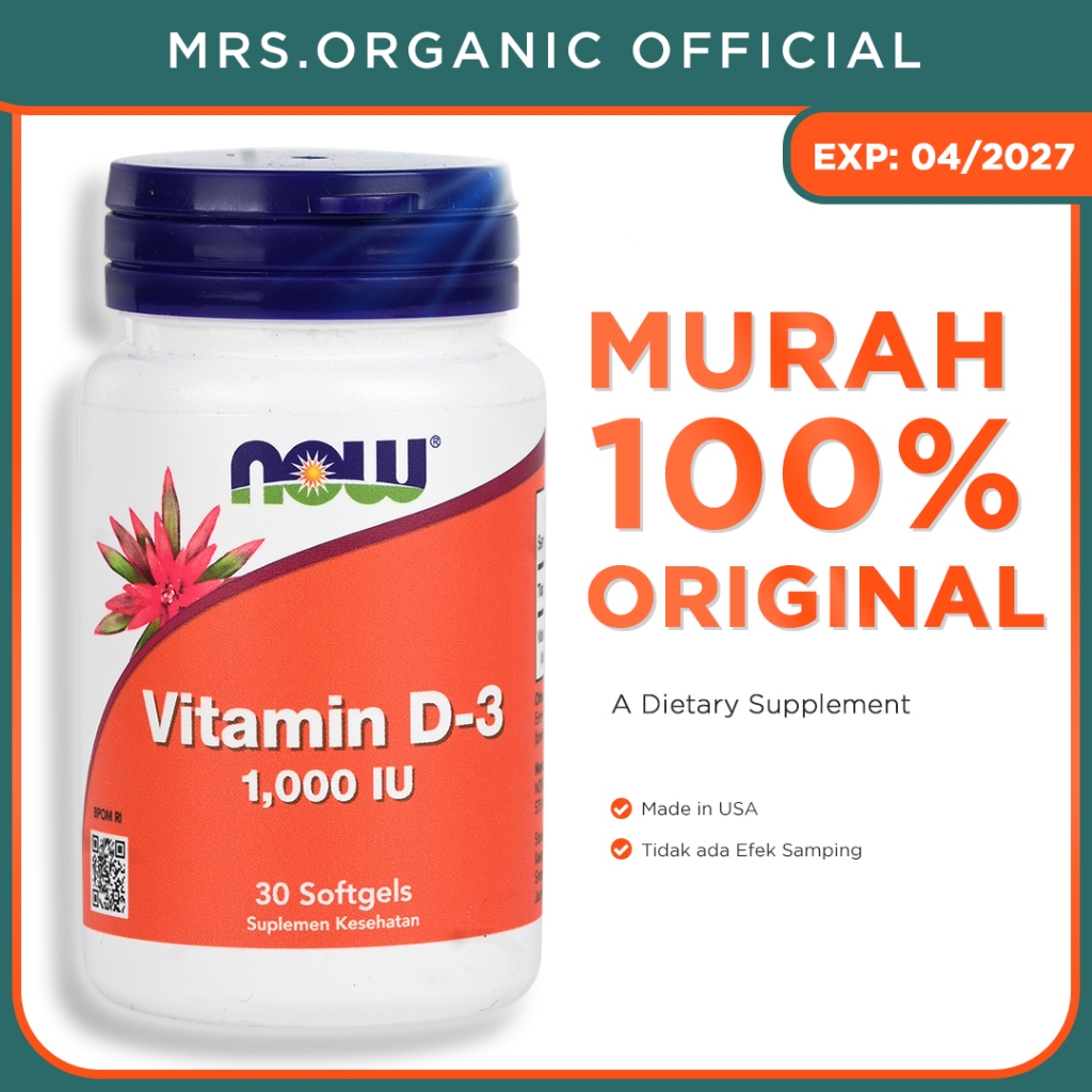 Jual NOW Vitamin D3 D-3 1000 IU 30 softgels | Shopee Indonesia