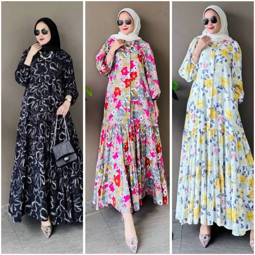Jual GAMIS MUSLIM RAYON DIAMOND BUSUI RAYON MOTIF BUNGA DRESS TERBARU ...