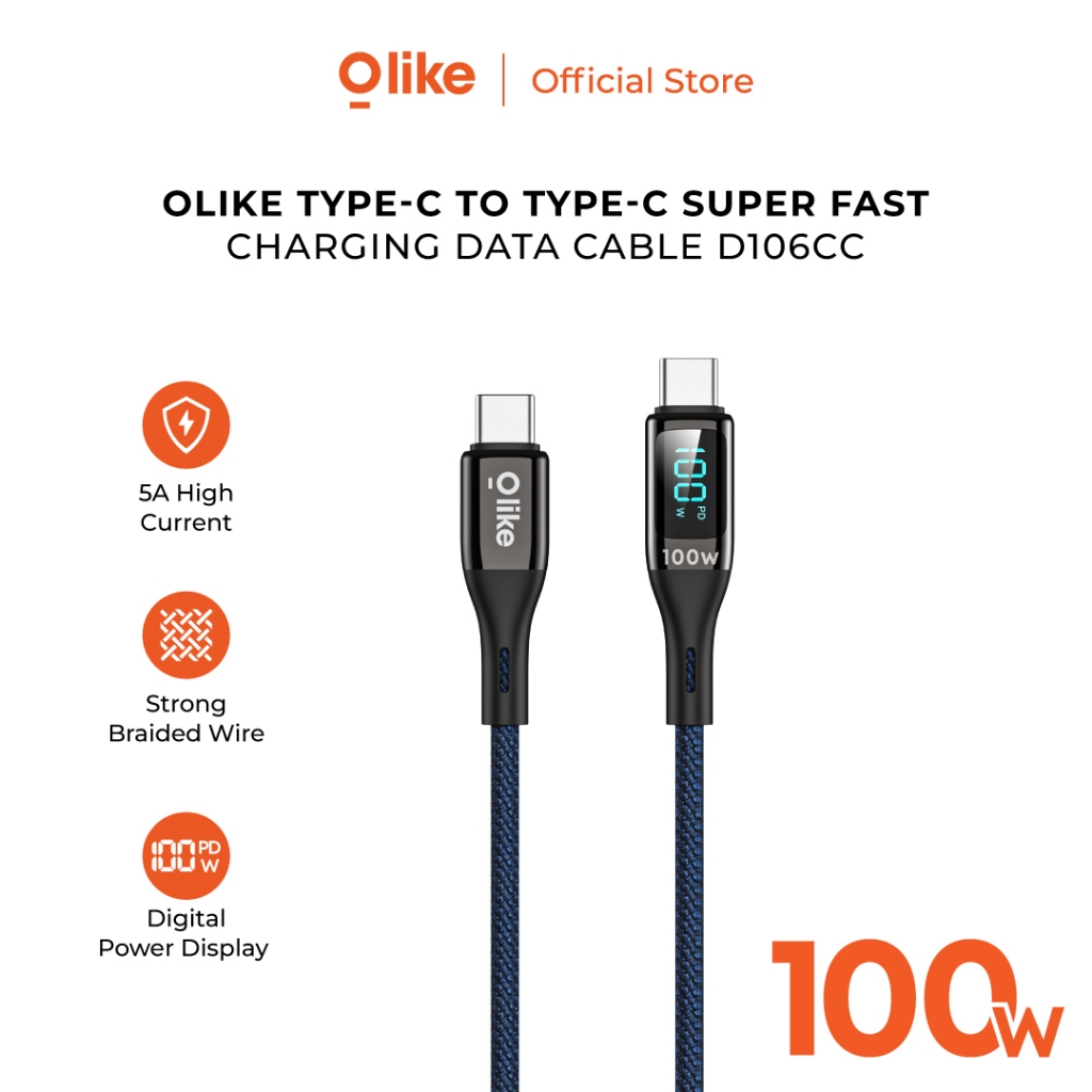 Jual OLIKE Kabel Data D106 Type-C To Type-C 100W Fast Charging + LED ...