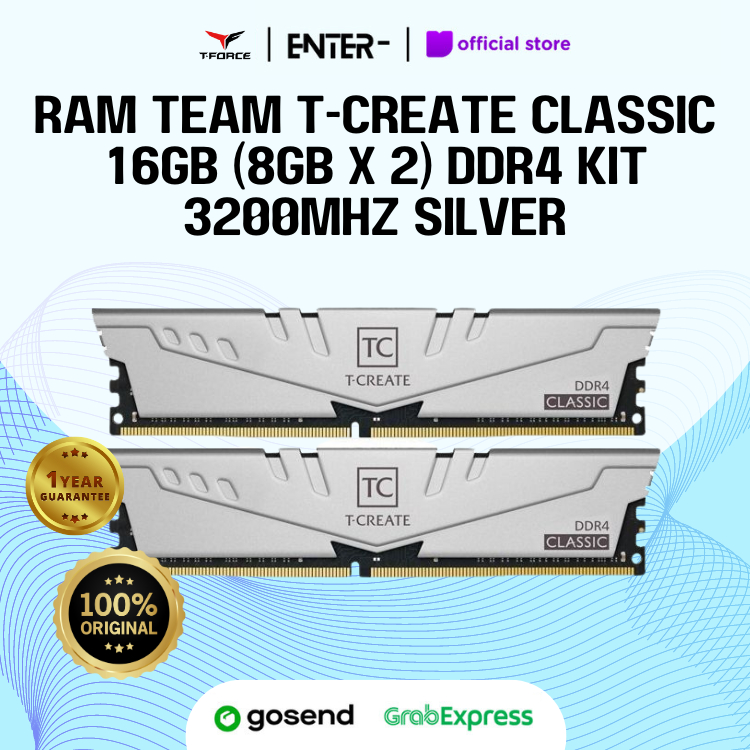 Jual RAM TEAM T-Create Classic 16GB (8GB x 2) DDR4 kit 3200MHz SILVER ...