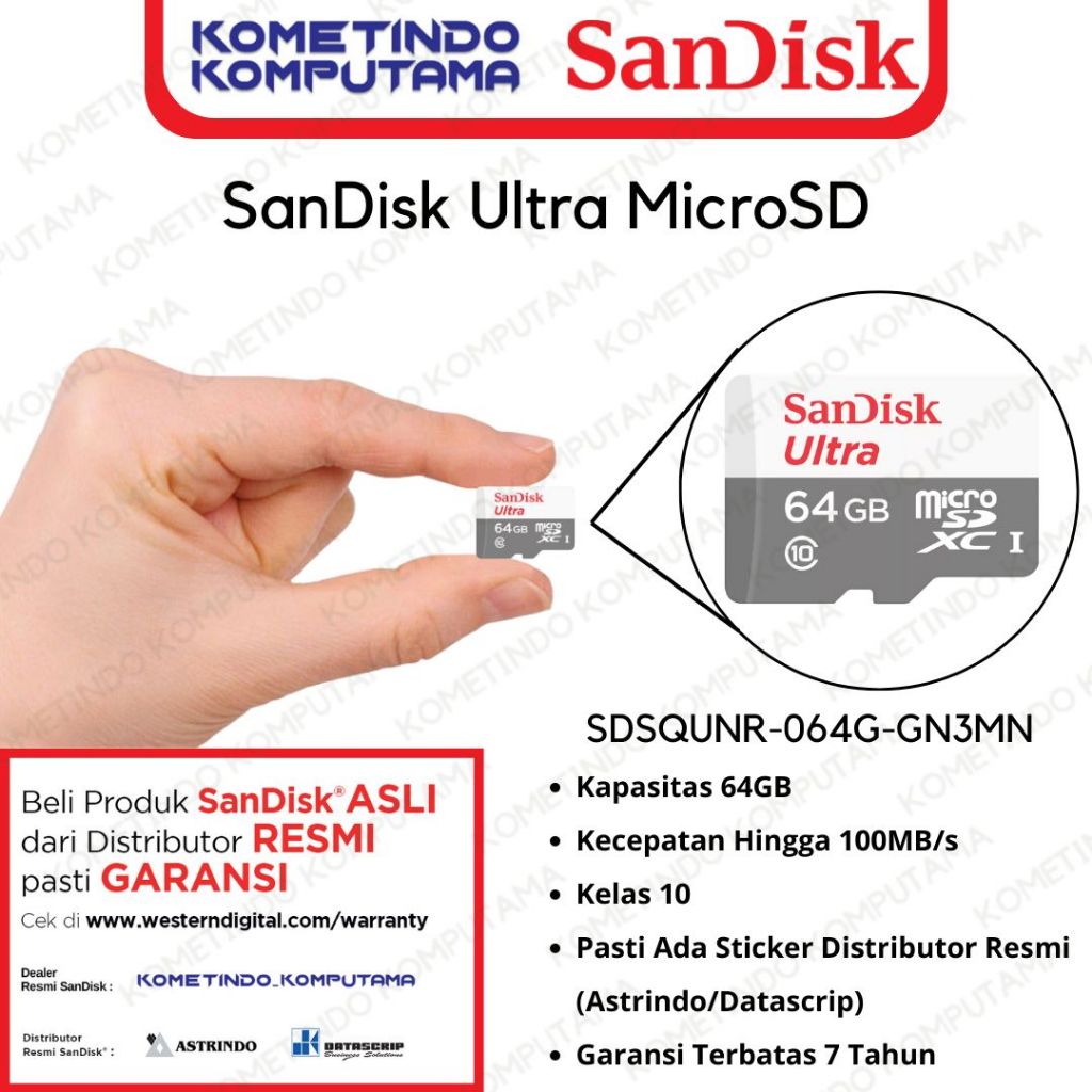 Jual 100MB/s R 64GB SANDISK ULTRA MICRO SDXC, SDSQUNR 64GB, C10, UHS-1,100MB/s R GARANSI RESMI ...