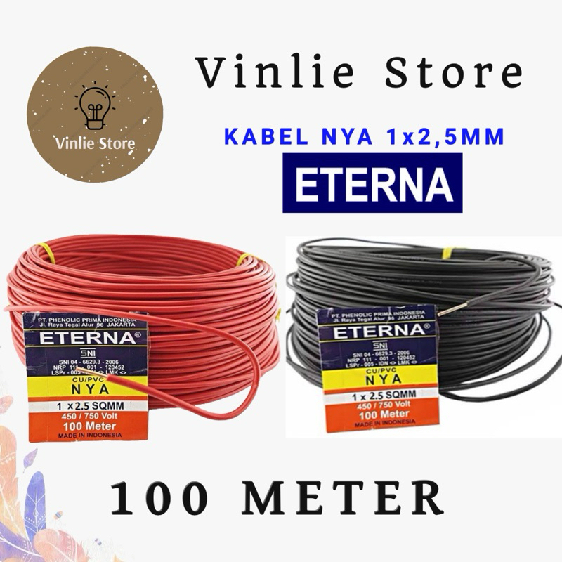 Jual KABEL ETERNA NYA 1x2,5MM 100 METER MERAH / HITAM KAWAT TUNGGAL MURNI | Shopee Indonesia