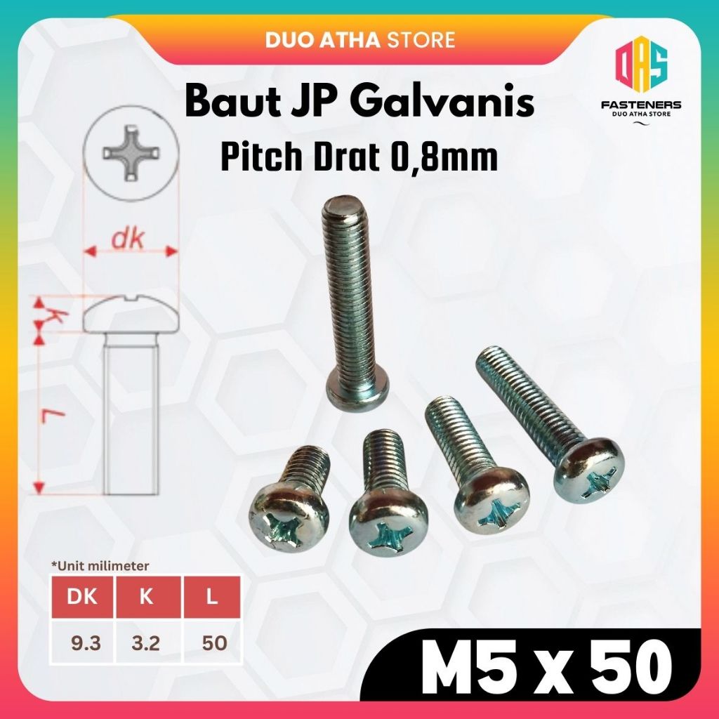 Jual M5x50 Baut JP Galvanis Baut JP M5 x 50 Pan Head Obeng Plus | Shopee Indonesia