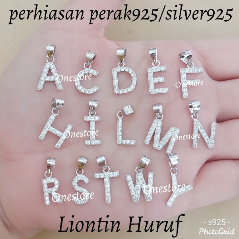Jual KODE U43U LIONTIN HURUF PERAK S925 LAPIS MAS PUTIH LIONTIN ABJAD ...