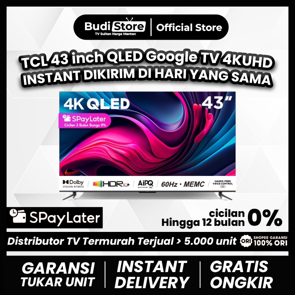 Jual TCL 43 inch QLED Google TV Q6 4KUHD HDR 10 Dolby Atmos Vision MEMC ...