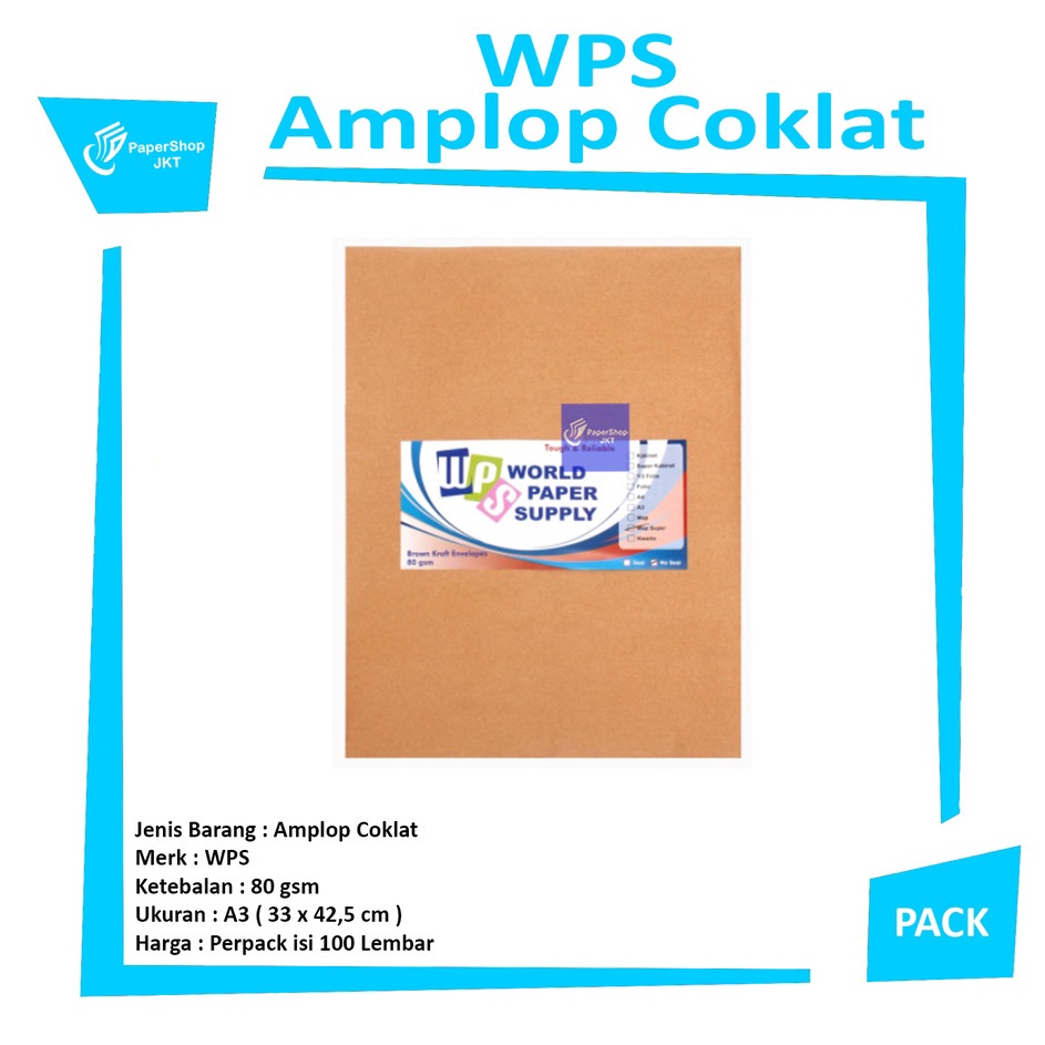 Jual WPS Amplop Coklat Ukuran A3 33 x 425 cm 1 Pack | Shopee Indonesia