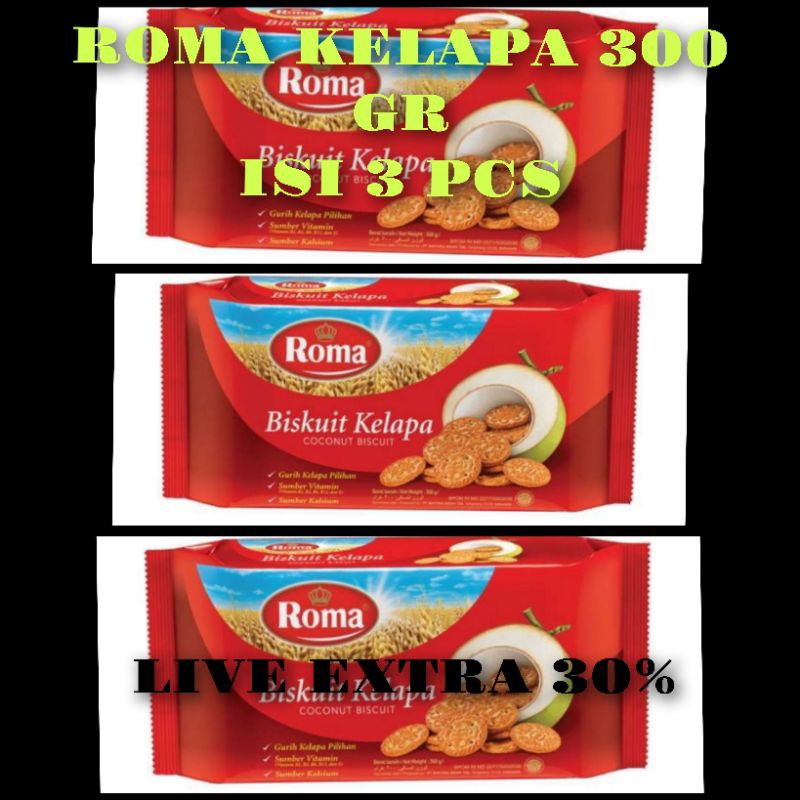 Jual Roma biskuit Kelapa 300 gr isi 3 pcs( LIVE EXTRA 30 %) | Shopee ...