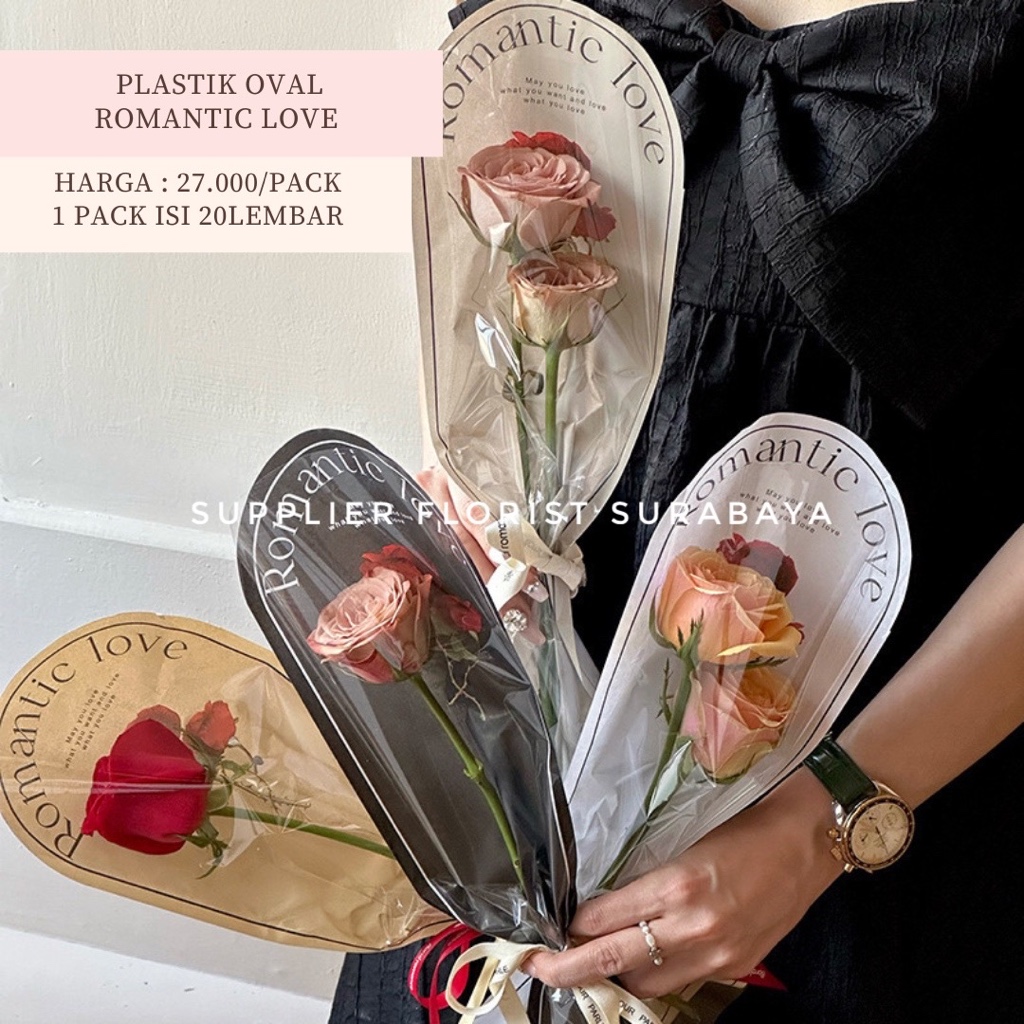 Jual [1 PACK ISI 20 LEMBAR] PLASTIK SINGLE FLOWER OVAL ROMANTIC LOVE ...
