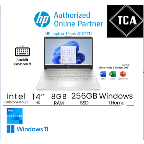Jual HP Laptop 14s DQ3109TU Intel Celeron N4500 8GB 256GB SSD 14" HD Windows 11 OHS 2021 ...