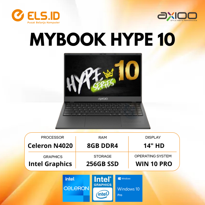 Jual Axioo MyBook Hype 10 Intel Celeron-N4020 8GB SSD 256GB 14" HD W10 PRO | Shopee Indonesia