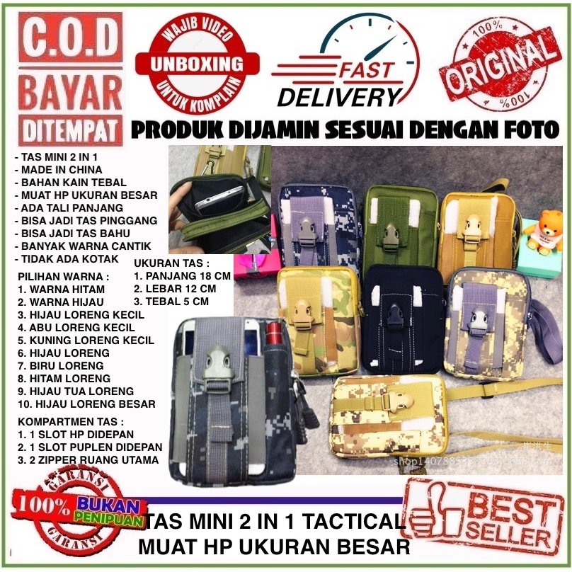 Jual Tas Bahu / Dompet Pinggang Tactical Pria Muat HP Besar Bahan Kain ...