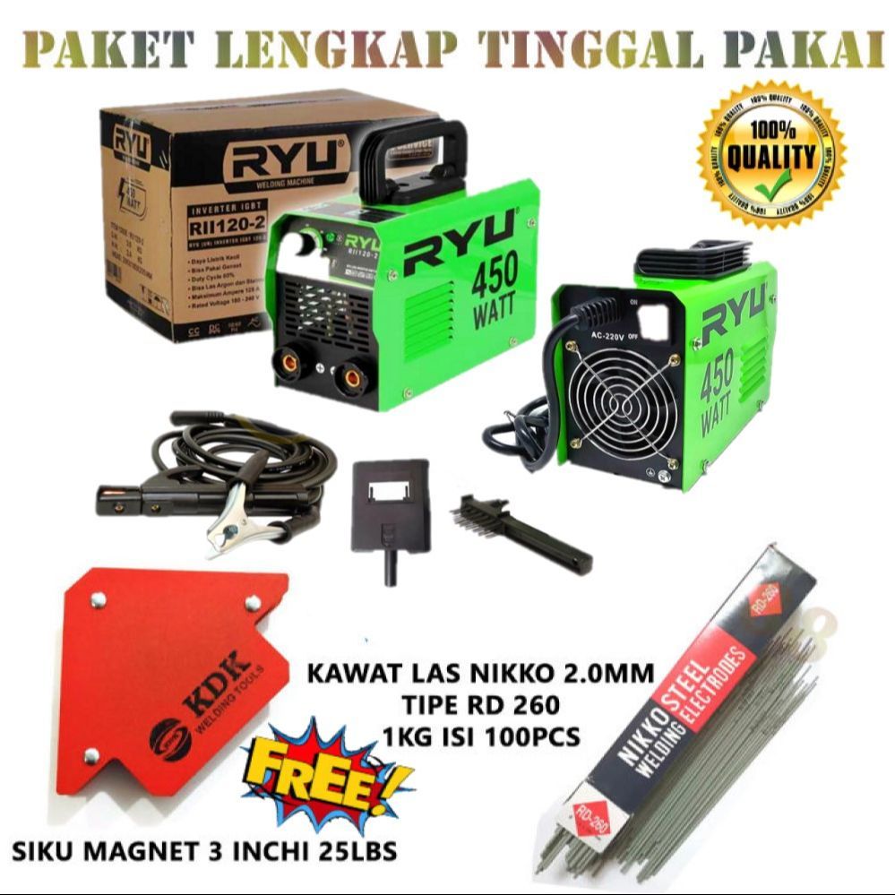 Jual Mesin Las RYU Inverter MMA 120 IGBT 450 watt / Mesin las / Mesin trafo las / welding ...