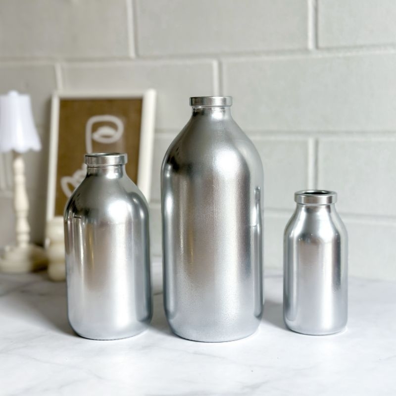 Jual VAS BUNGA VINTAGE VAS AESTHETIC VAS SILVER CHROME METALIC KACA ...