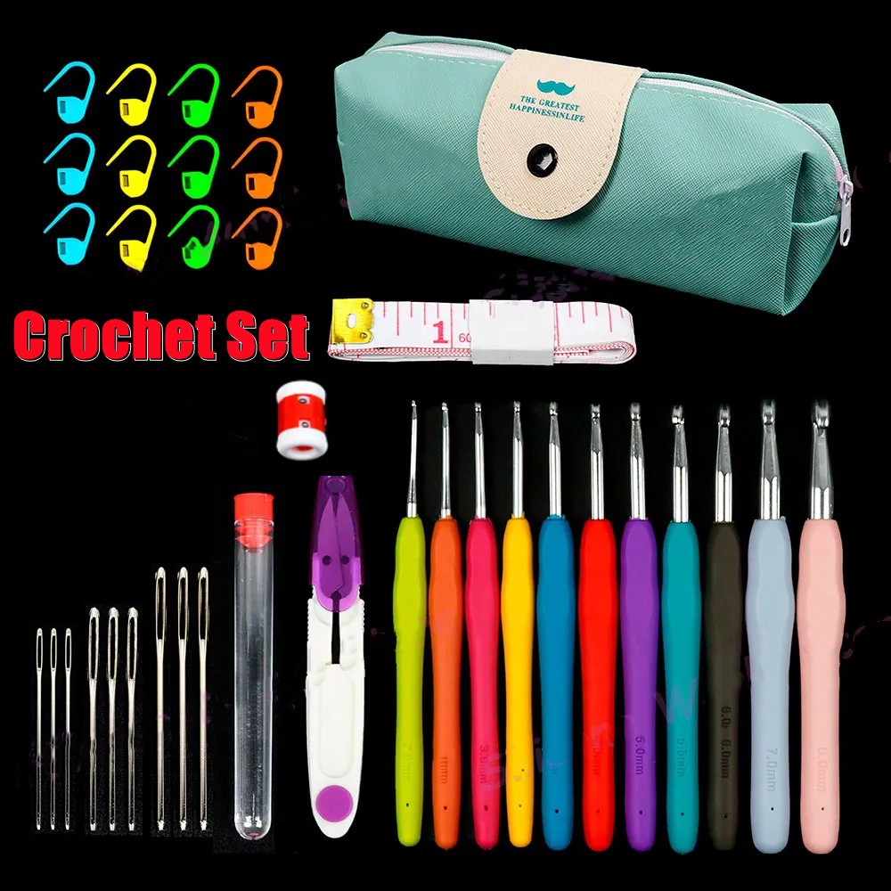 Jual Set Kait Crochet Set Menangani Jarum Rajut Kit Dengan Klip Jahit ...