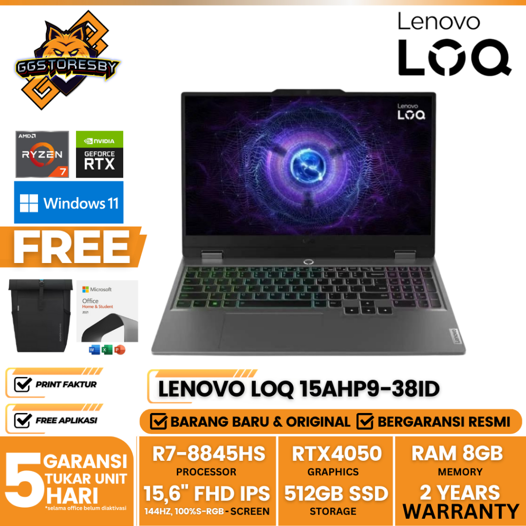 Jual LAPTOP LENOVO LOQ 15AHP9-38ID | R7-8845HS 8/512 RTX4050 15.6" W11 ...