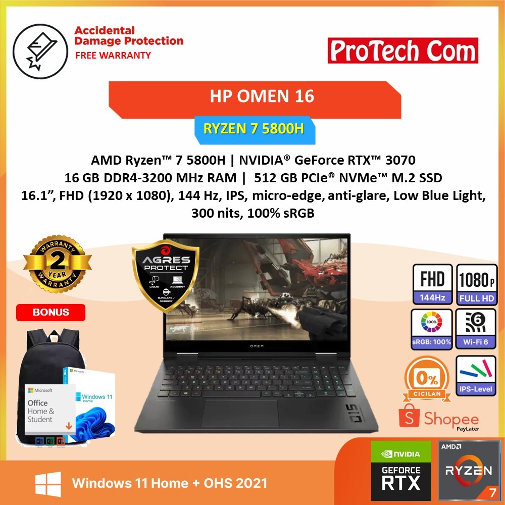 Jual HP OMEN 16 RYZEN 7 5800H RTX3070 8GB/ 16GB 512GB W11+OHS 16.1FHD ...