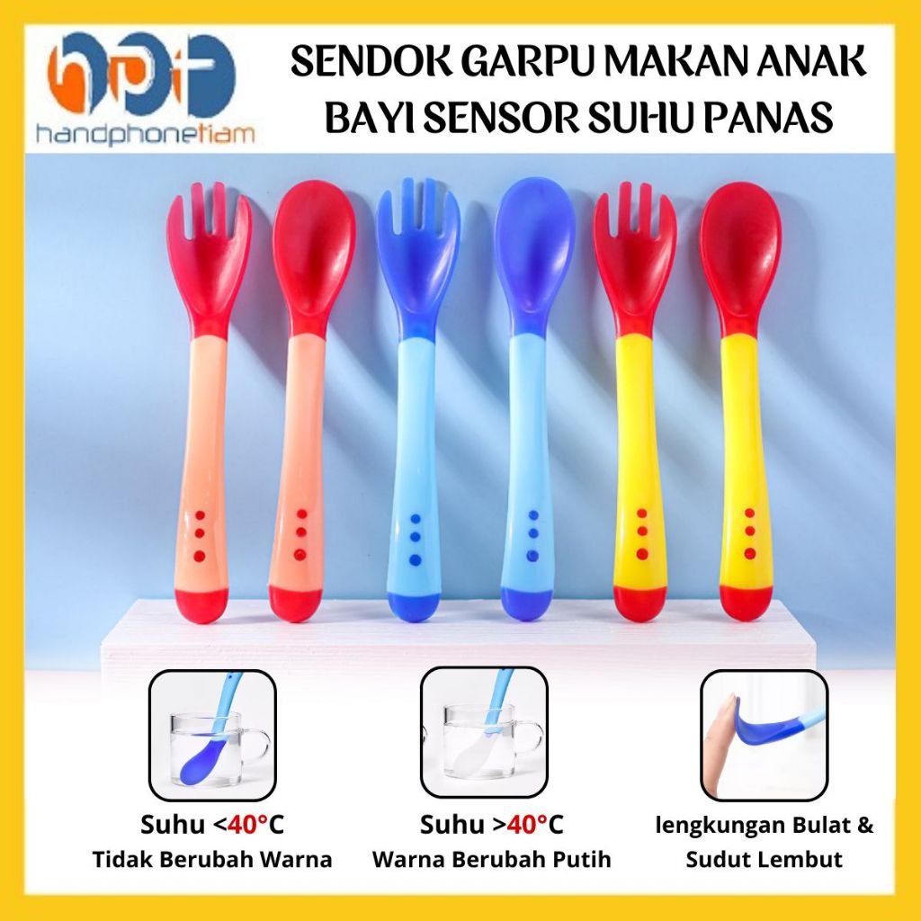 Jual HANDPHONETIAM Sendok Garpu Makan Bayi Silikon Sensor Suhu Panas ...