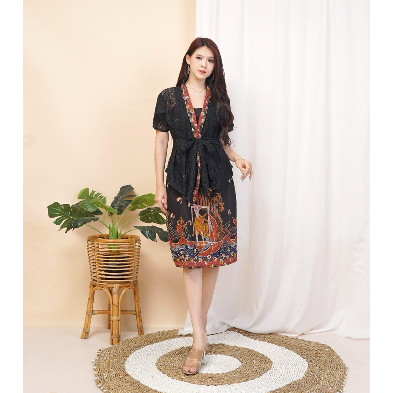 Jual setelan dress batik st939 black | Shopee Indonesia