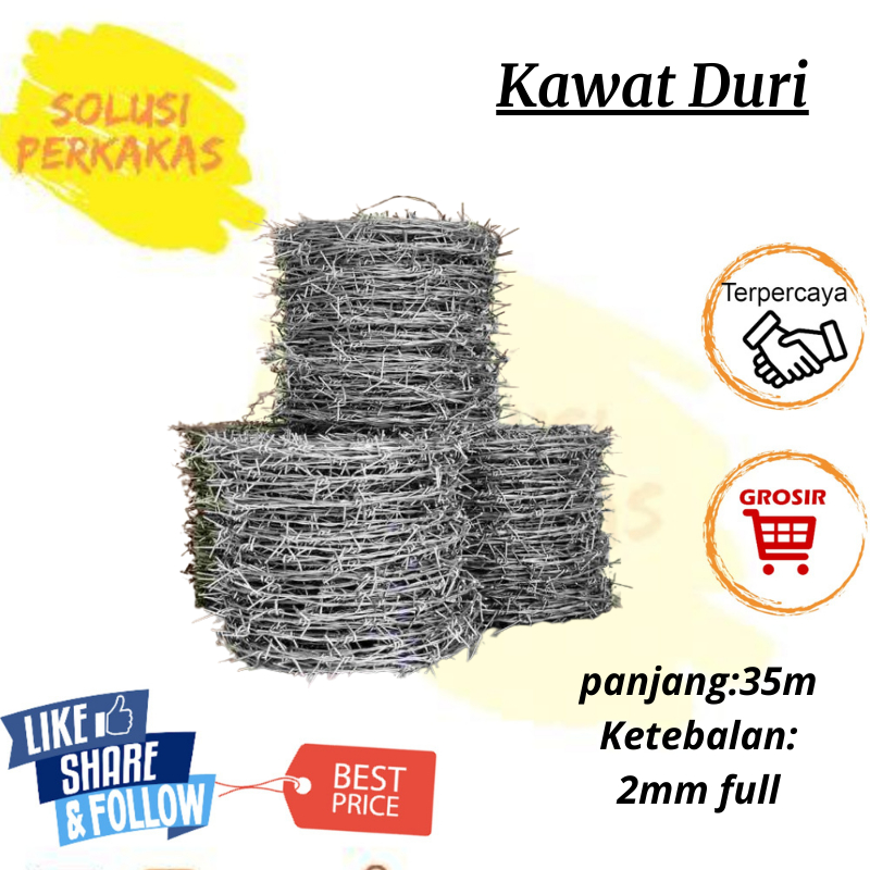 Jual Kawat Duri Pagar Galvanis 35 Meter 1 Roll / Kawat Berduri/ Kawat Pengaman Pagar | Shopee ...
