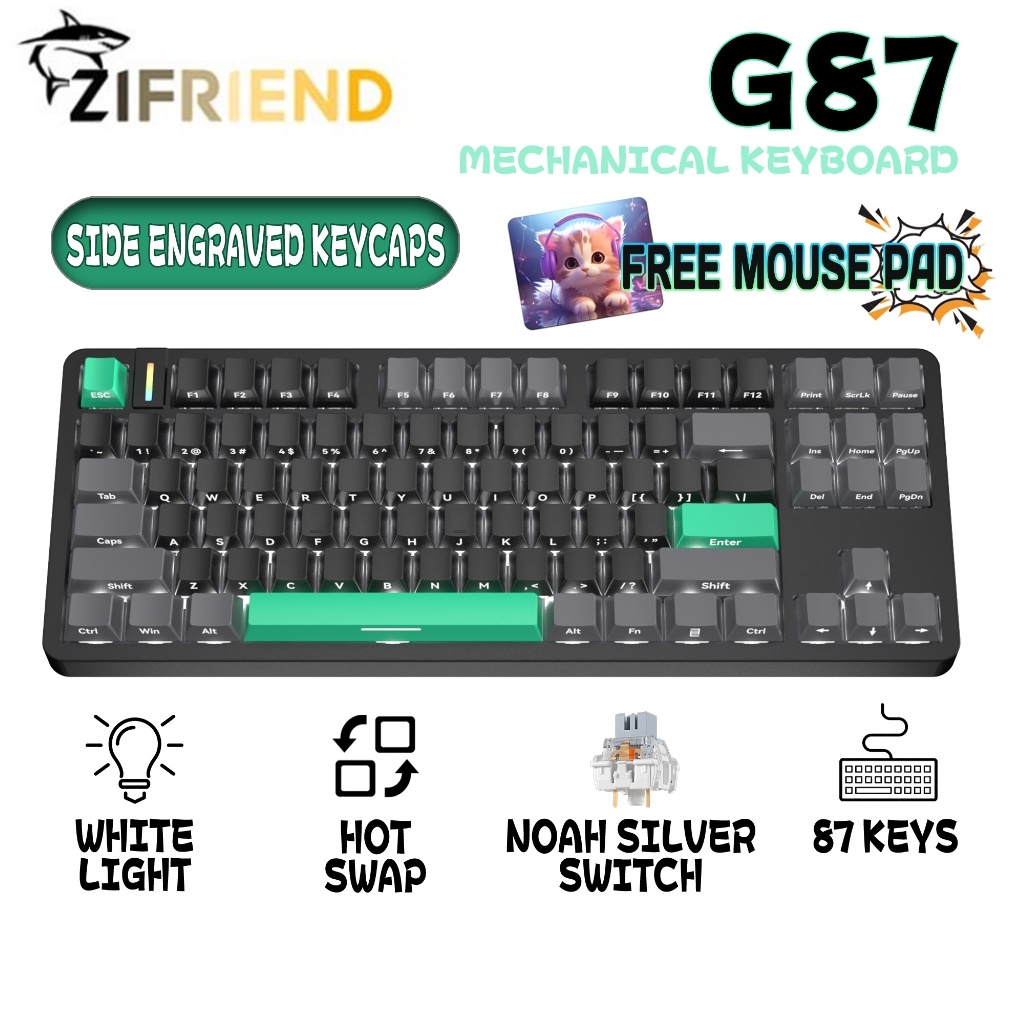 Jual KODE G96O ZIFRIEND G87 Gaming Mechanical Keyboard Side Engraved ...
