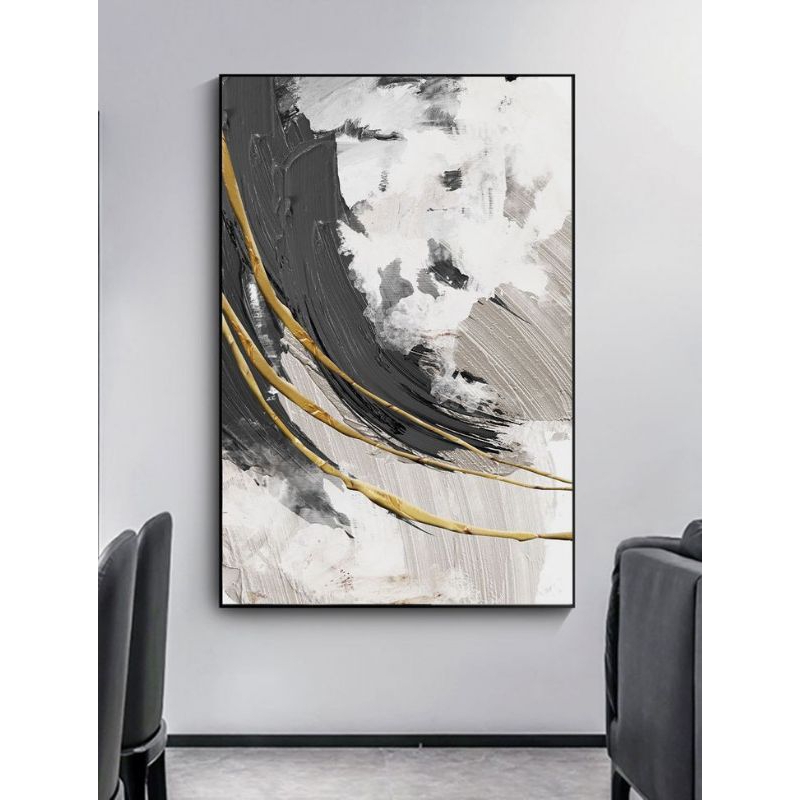 Jual Hiasan Lukisan Abstrak Black White Gold Mewah Texture Dinding ...